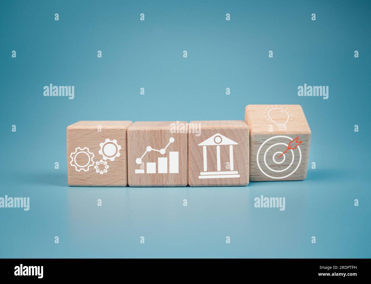 Wood cube block stacking with icon.Concept of business strategy and ...