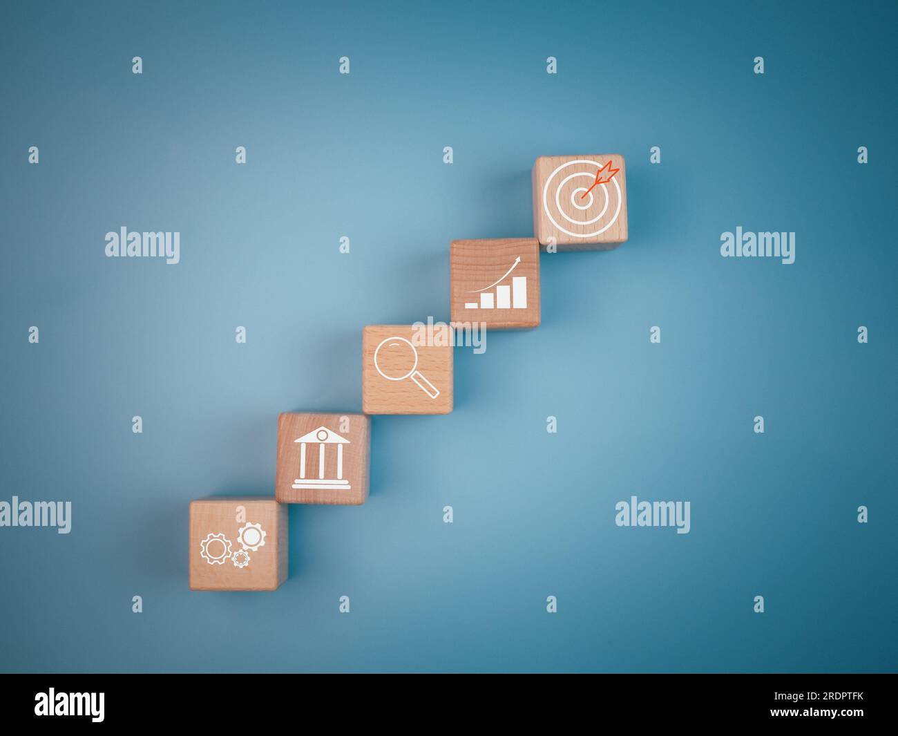 Wood cube block stacking with icon.Concept of business strategy and ...