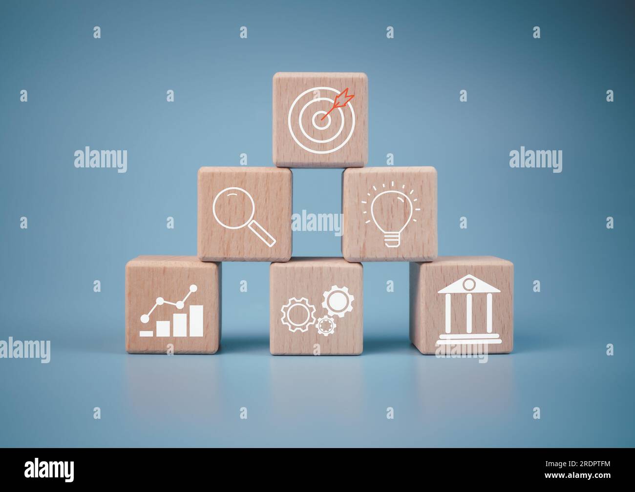 Wood cube block stacking with icon.Concept of business strategy and ...