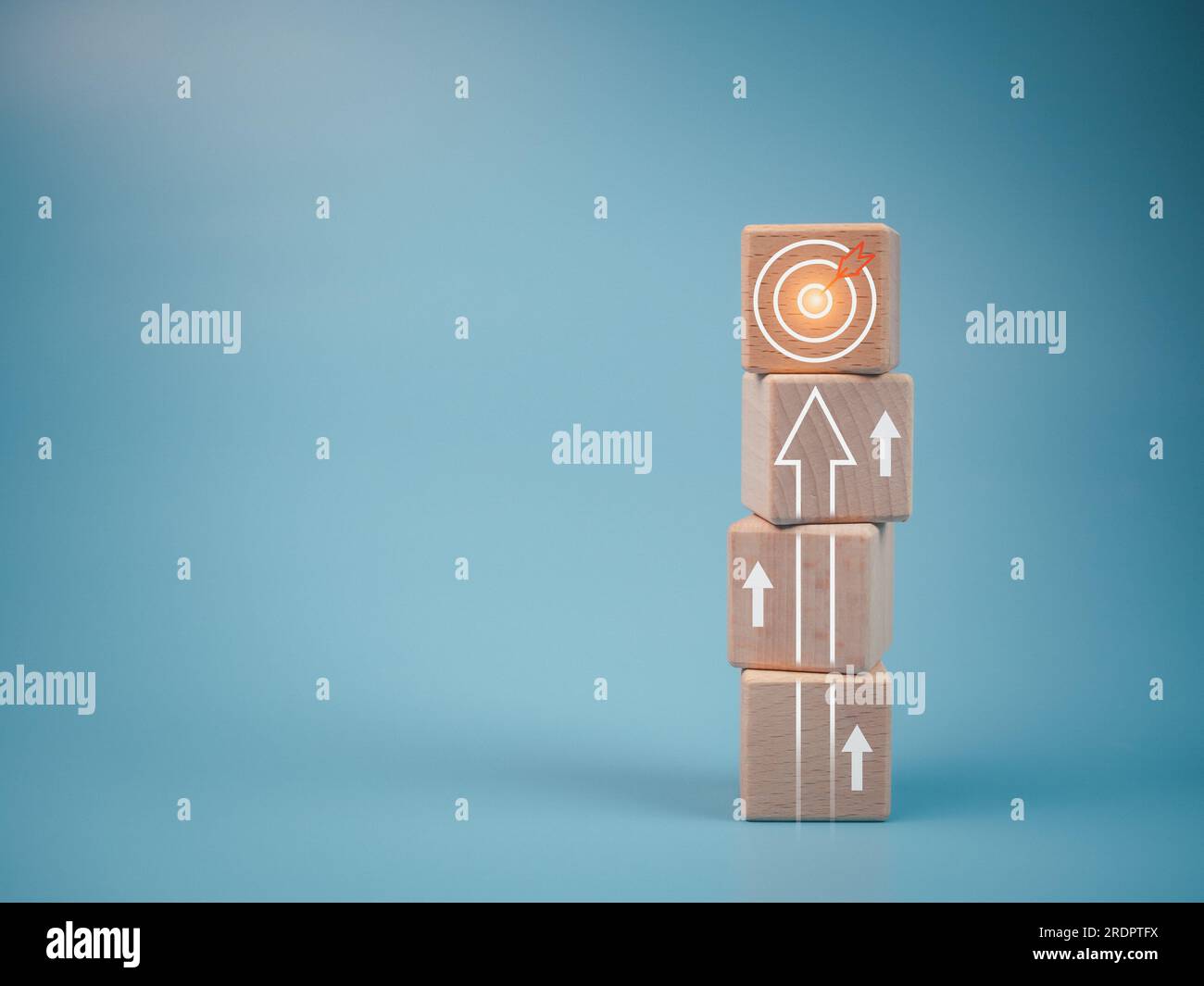 Wood cube block stacking with icon.Concept of business strategy and ...