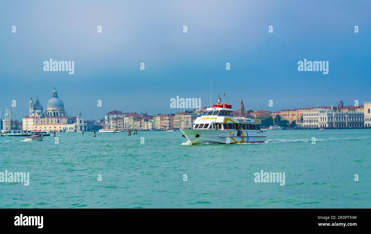 :Morning view of Venice lagoon with iconic buildings, San Giorgio ...