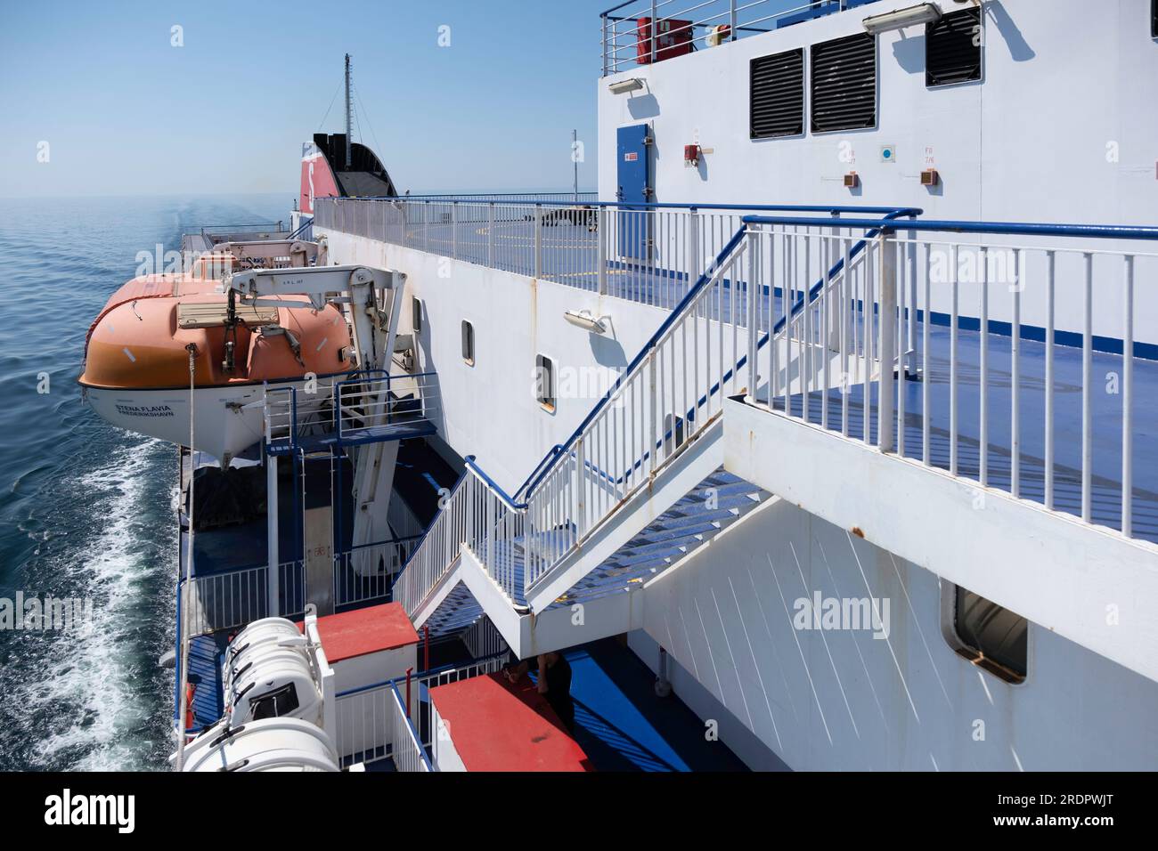 Lifeboat alongside the Stena Line ferry boat Stena Flavia between ...