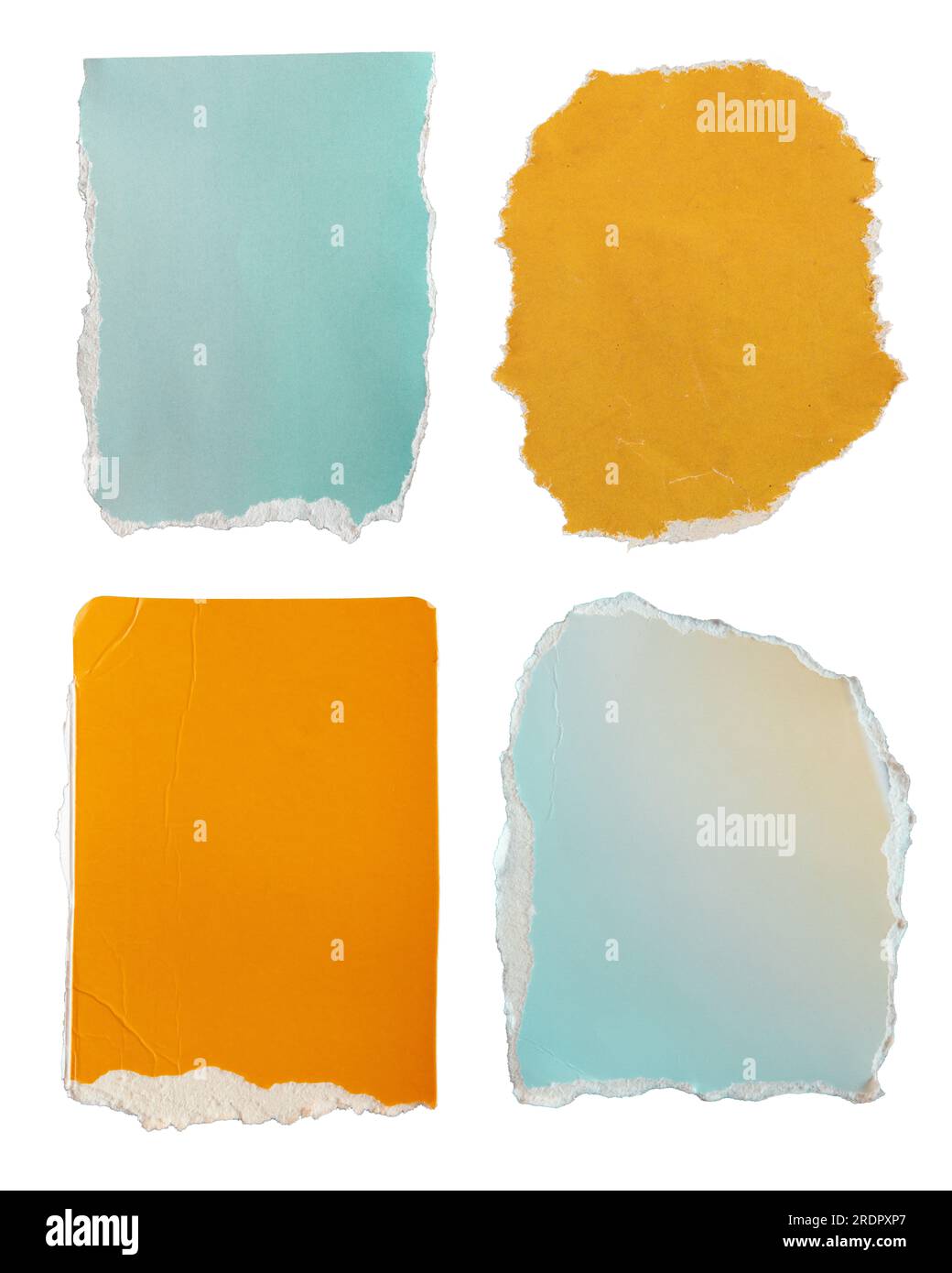 Orange and blue papers torn from a magazine for using as ransom note ...