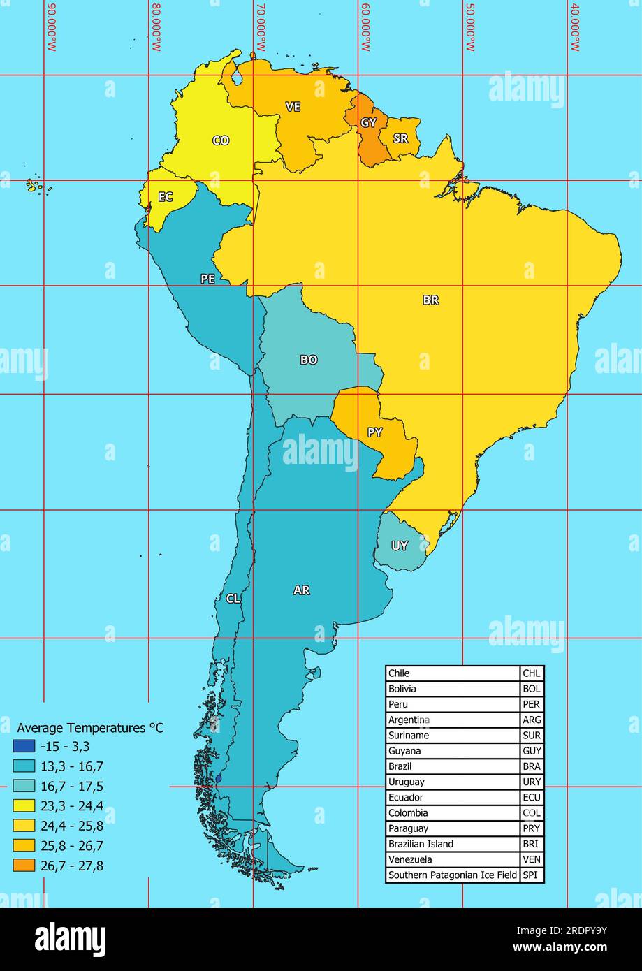 South America map of average annual temperatures Stock Photo - Alamy South America map of average annual temperatures Stock Photo - Alamy