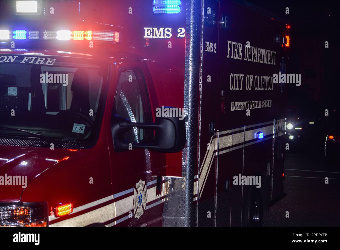 Clifton, USA. 22nd July 2023. EMS ambulance responds to the scene of ...
