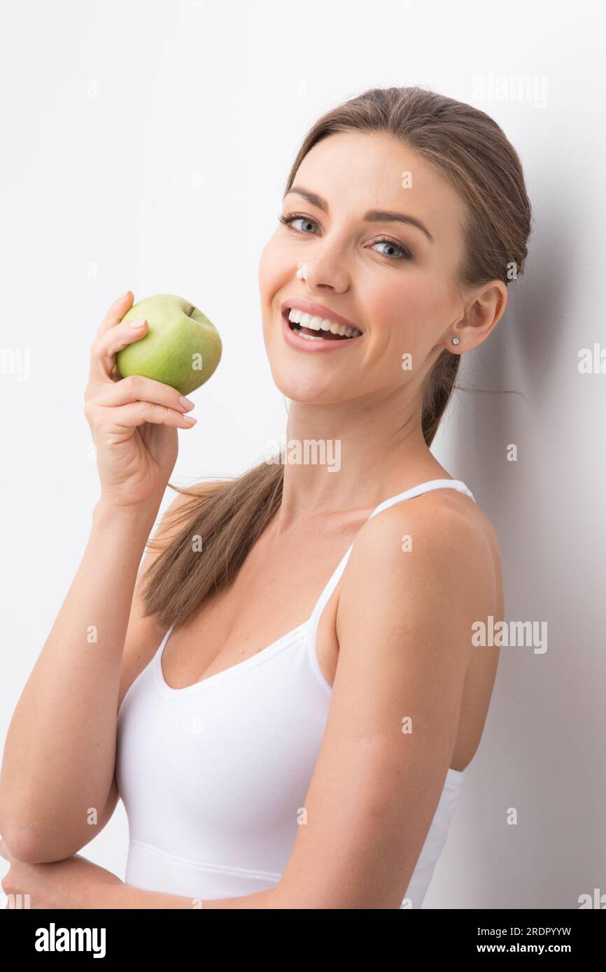 Beautiful smile, white strong teeth. Young woman with snow-white smile ...