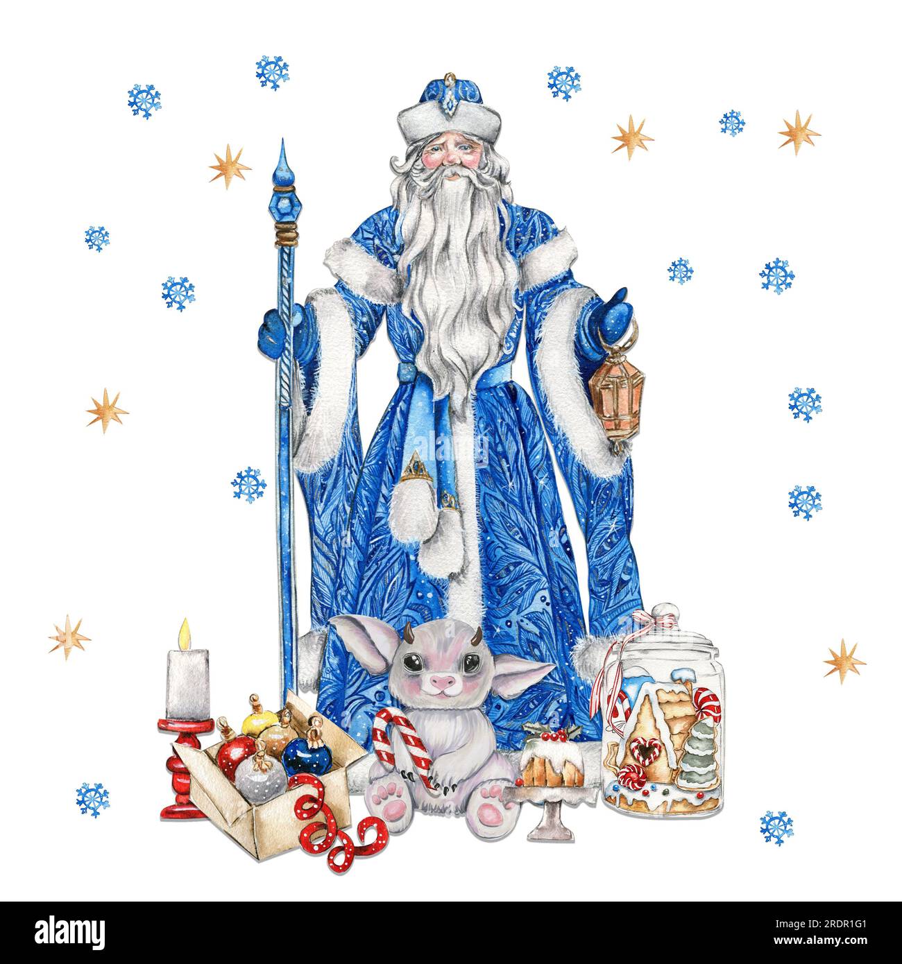 Composition of Santa Claus with Christmas stick,long white beard and ...