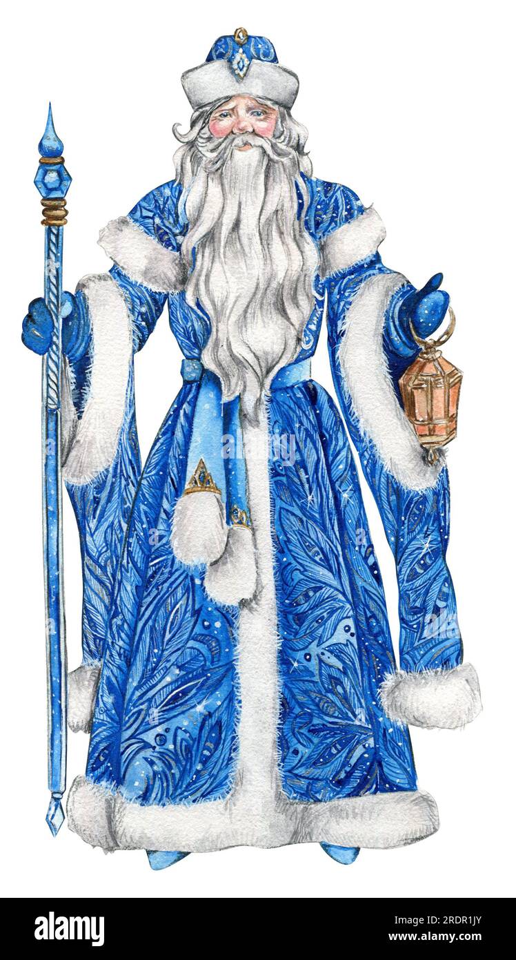 Watercolor illustration of Santa Claus with Christmas stick . Greeting ...