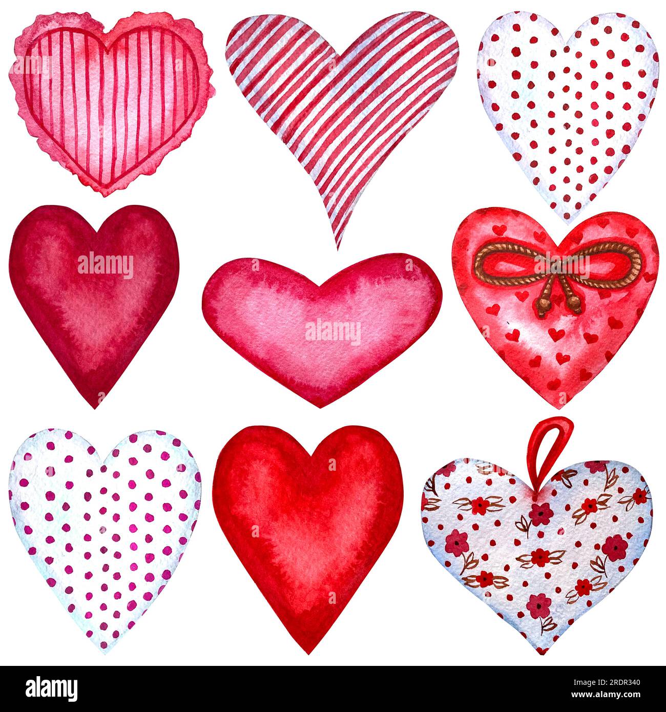 Watercolor hearts, valentine's day red, purple, violet hearts set ...