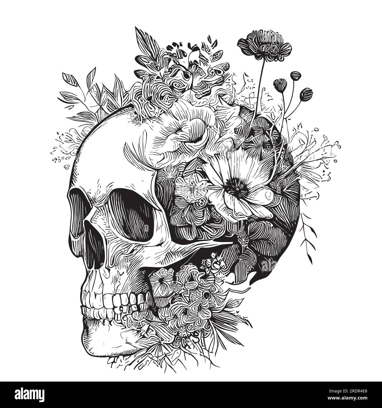 Skull human day of the dead sketch hand drawn in doodle style ...