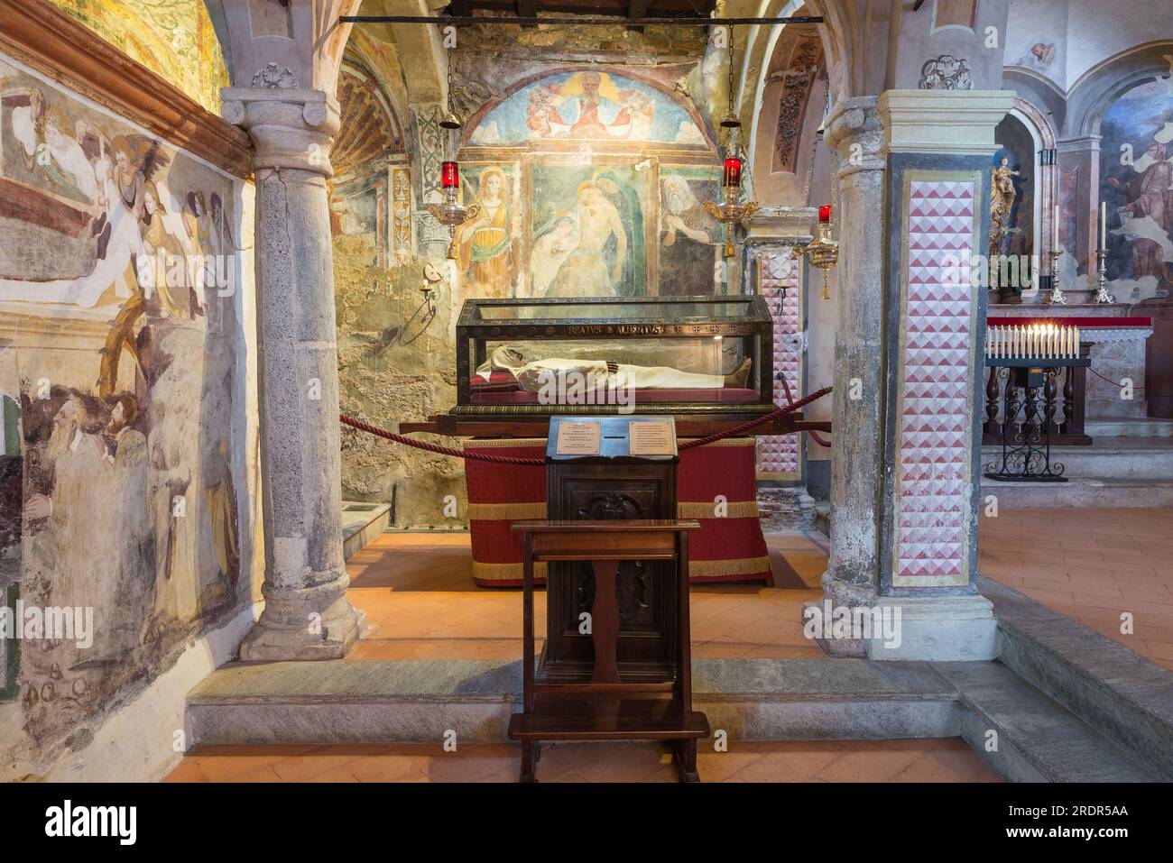 Lake Maggiore, Italy. Hermitage Santa Caterina del Sasso (XIII cen ...