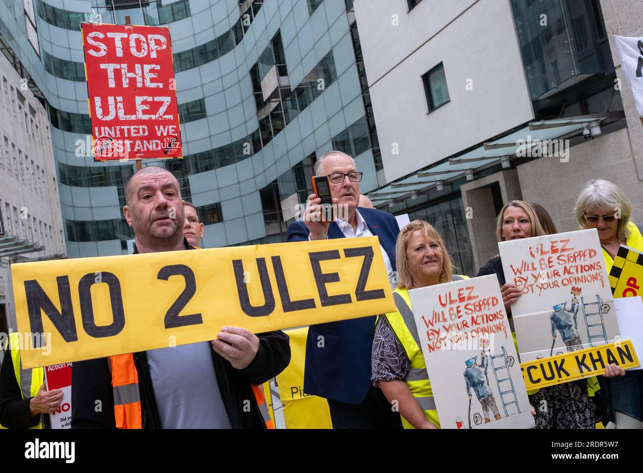 Hundreds demonstrate outside the BBC against the introduction of the ...