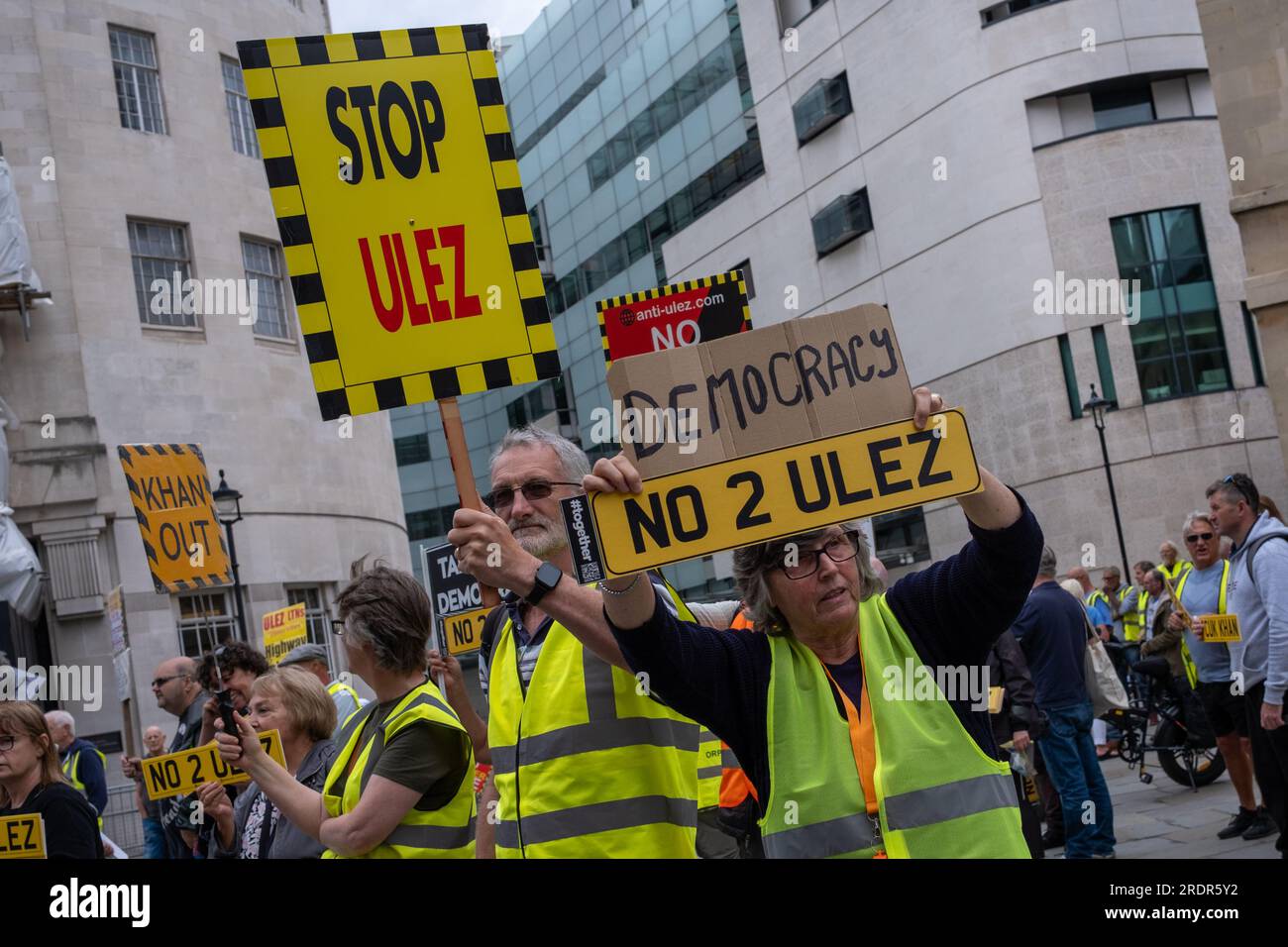 Hundreds demonstrate outside the BBC against the introduction of the ...