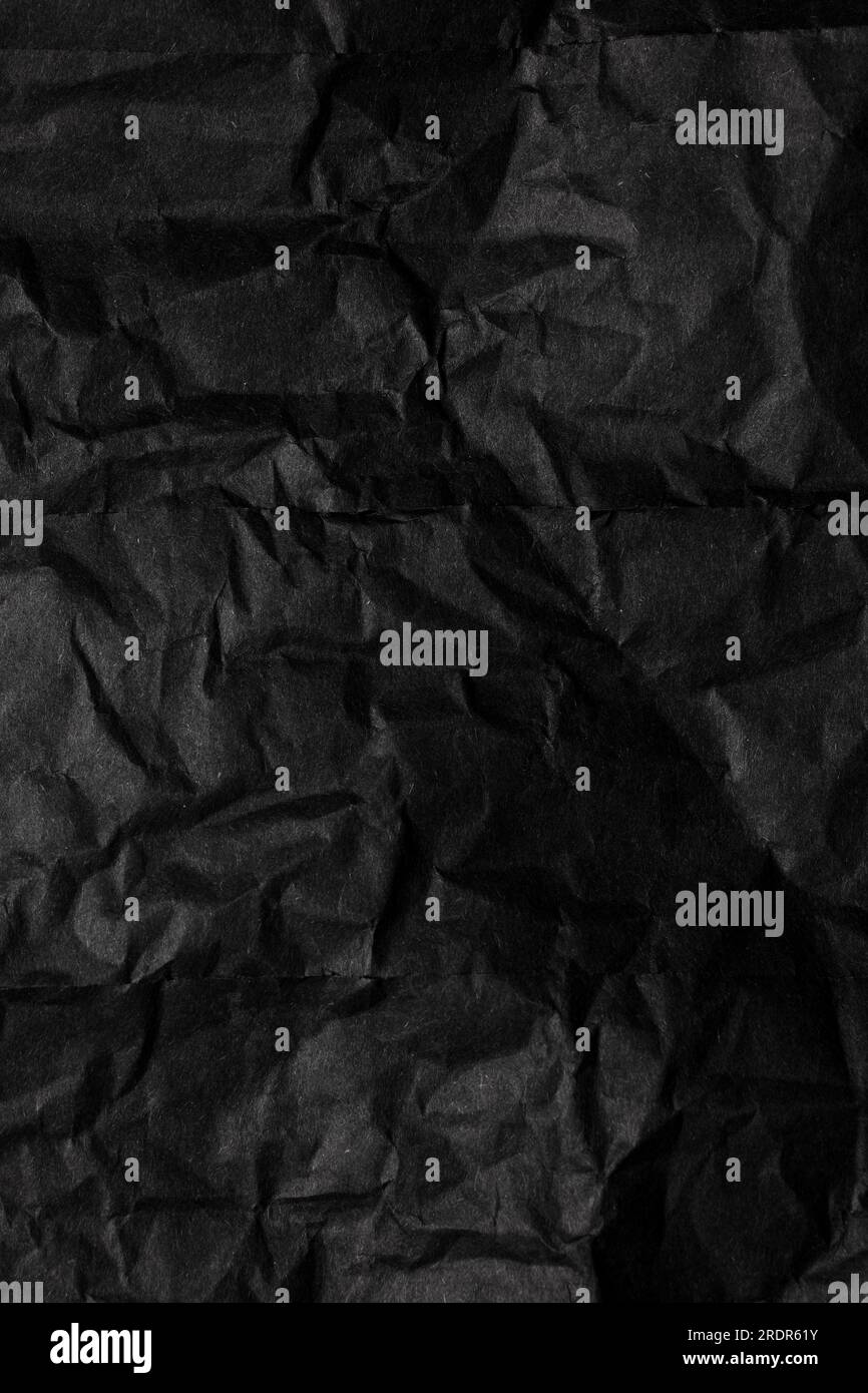 Texture of black crumpled paper. Dark paper background with chaotic ...