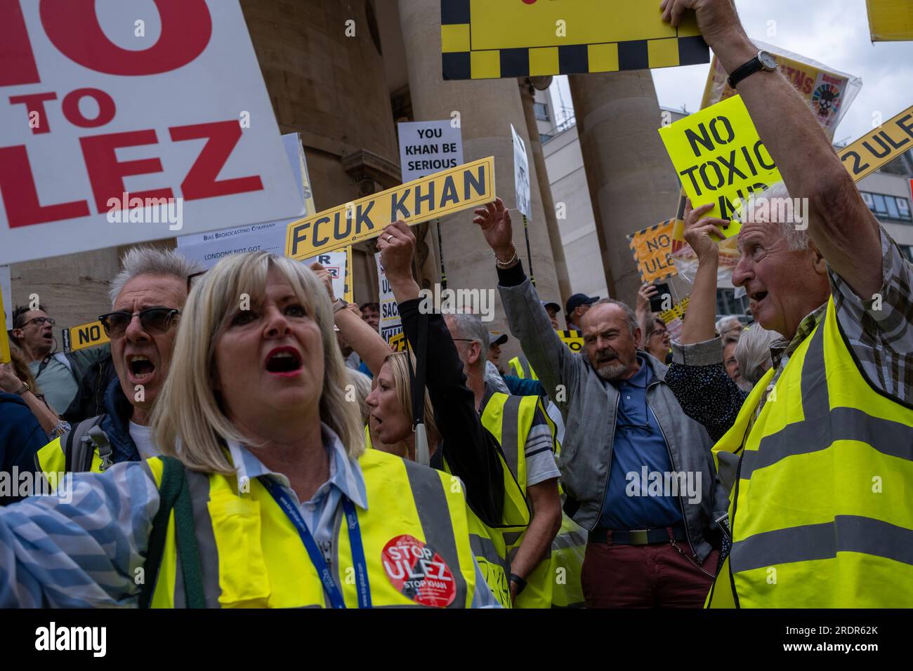 Hundreds demonstrate outside the BBC against the introduction of the ...