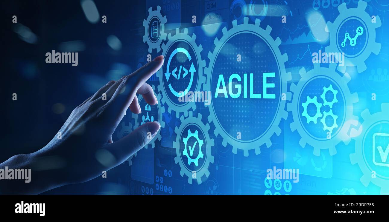Agile development methodology concept on virtual screen. Technology ...