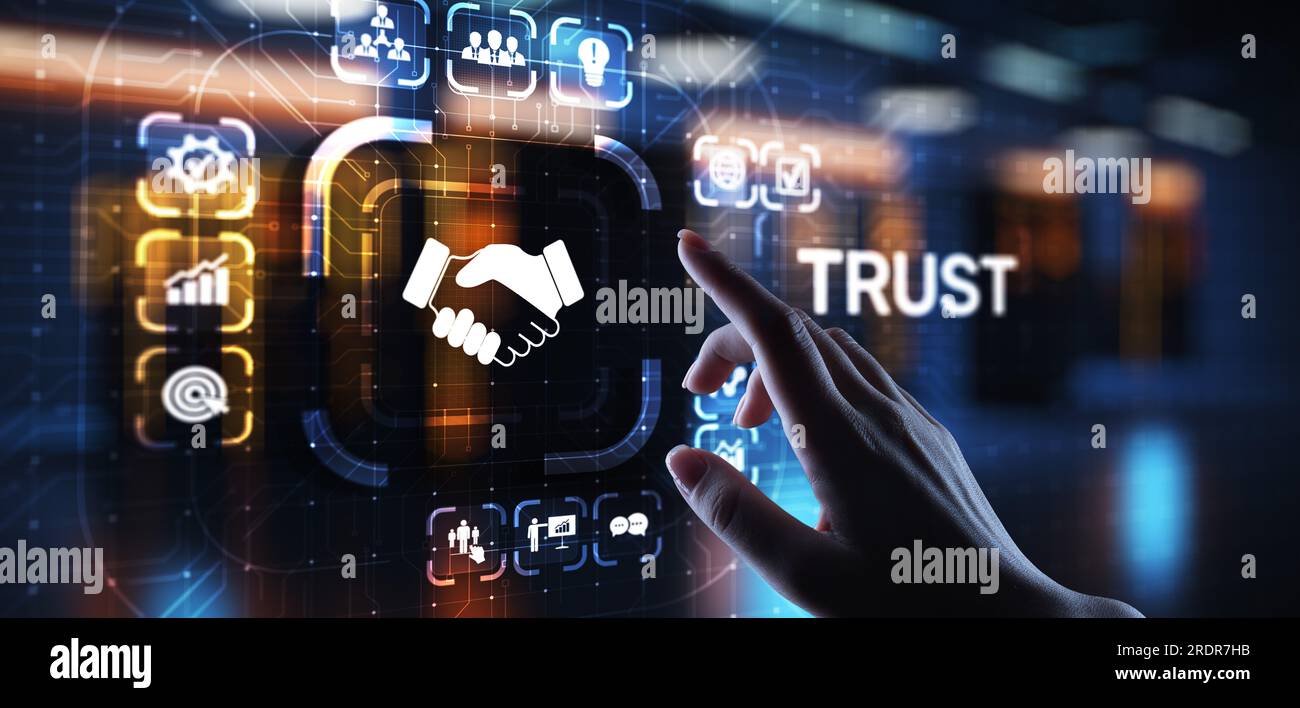 Trust customer relations reliability business concept. Pointing and ...
