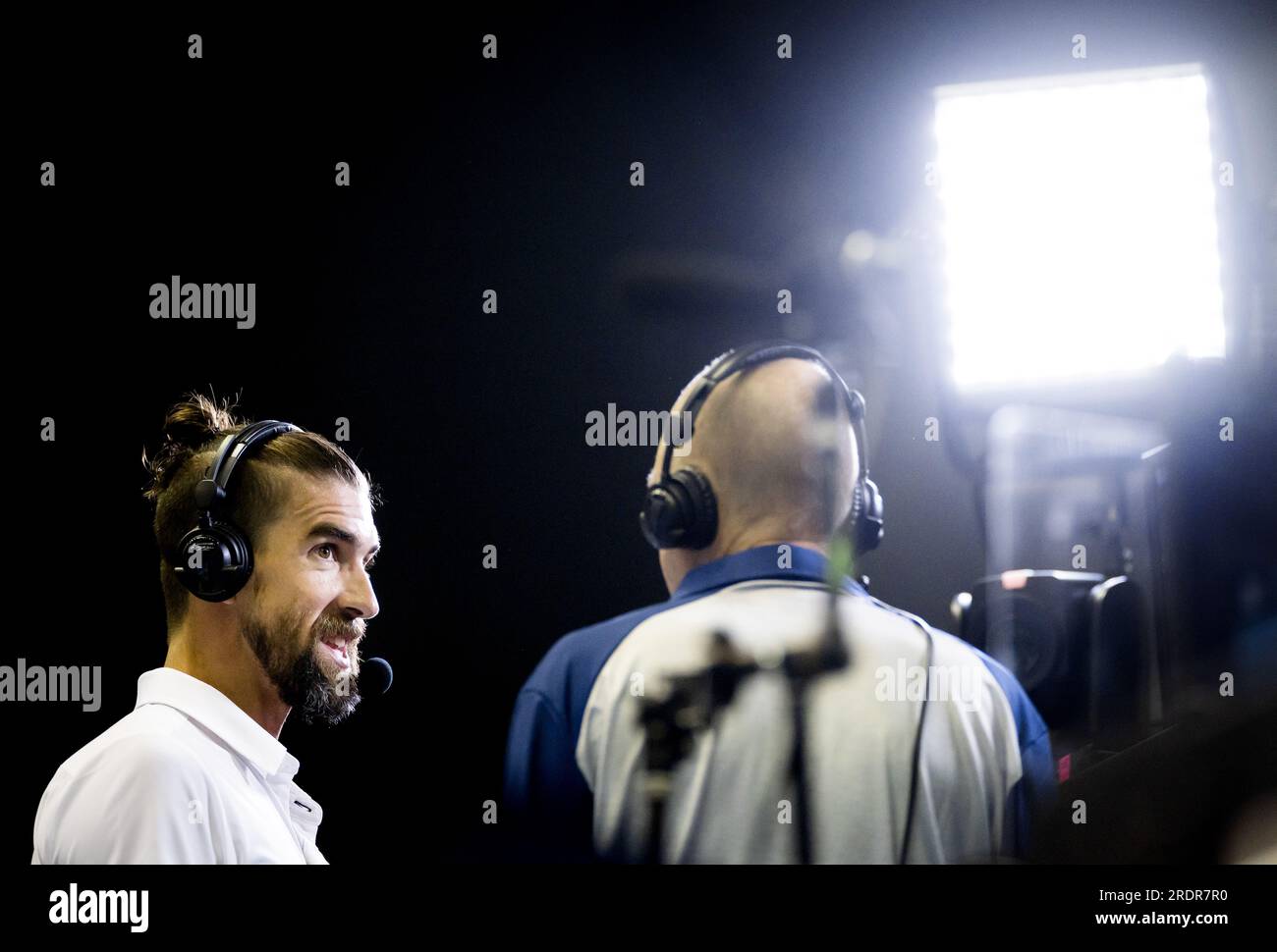 FUKUOKA - Michael Phelps as commentator in the stands during the World ...