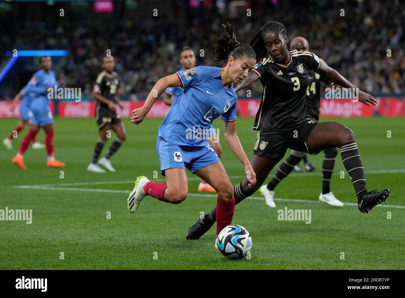 France's Clara Mateo is challenged by Jamaica's Vyan Sampson during the ...