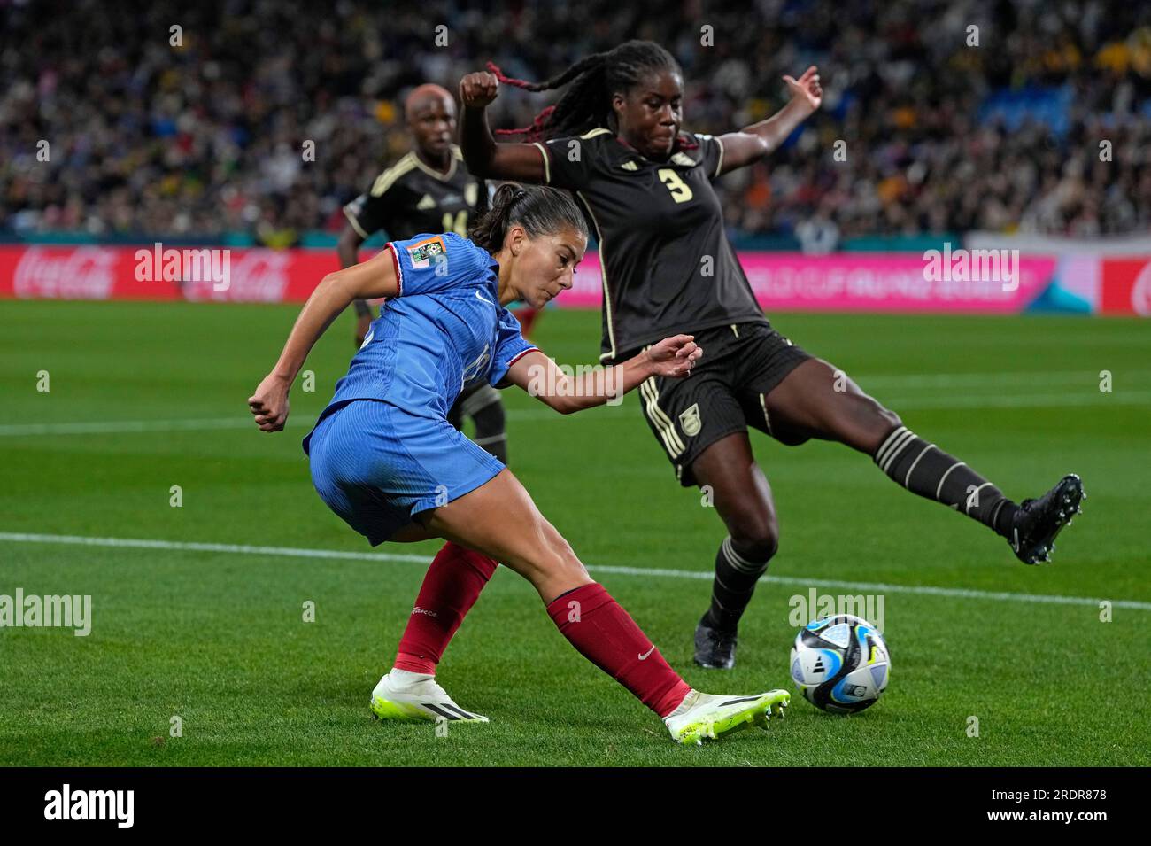 France's Clara Mateo is challenged by Jamaica's Vyan Sampson during the ...