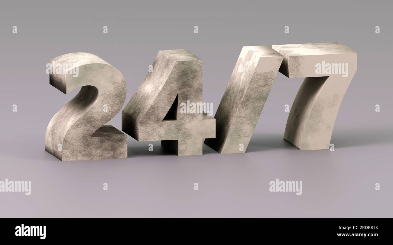 3d Concrete sign 24 7 on grey background concept rendered illustration ...
