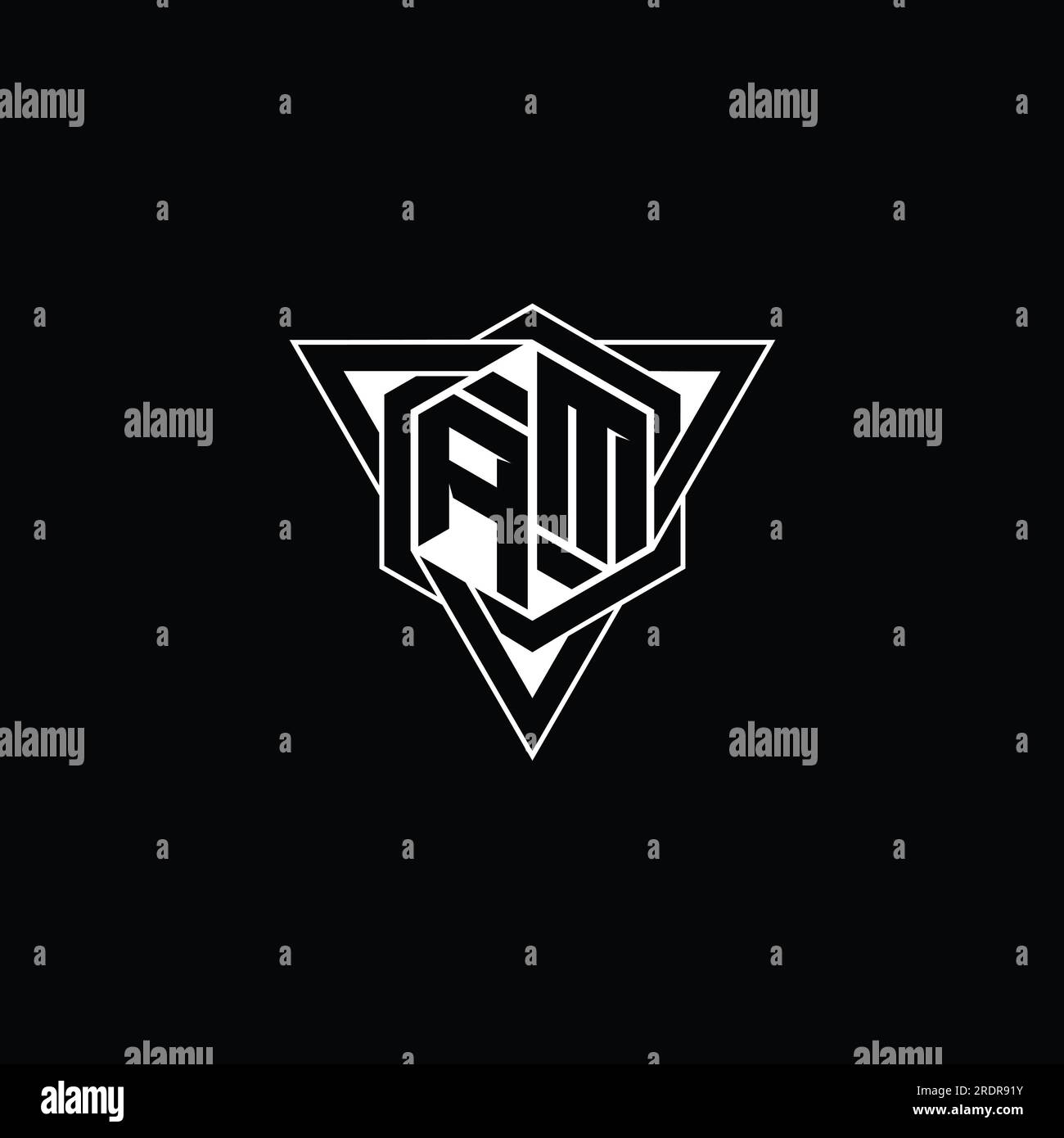 AM Letter Logo monogram hexagon shape with triangle geometric outline sharp modern style design ...