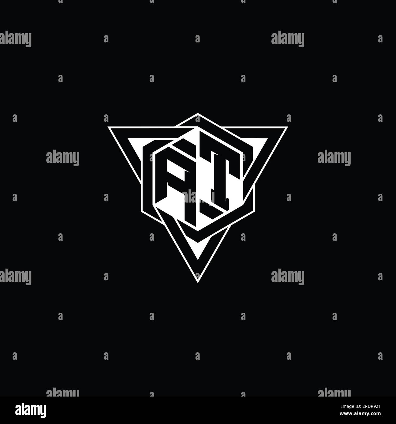 AT Letter Logo monogram hexagon shape with triangle geometric outline ...