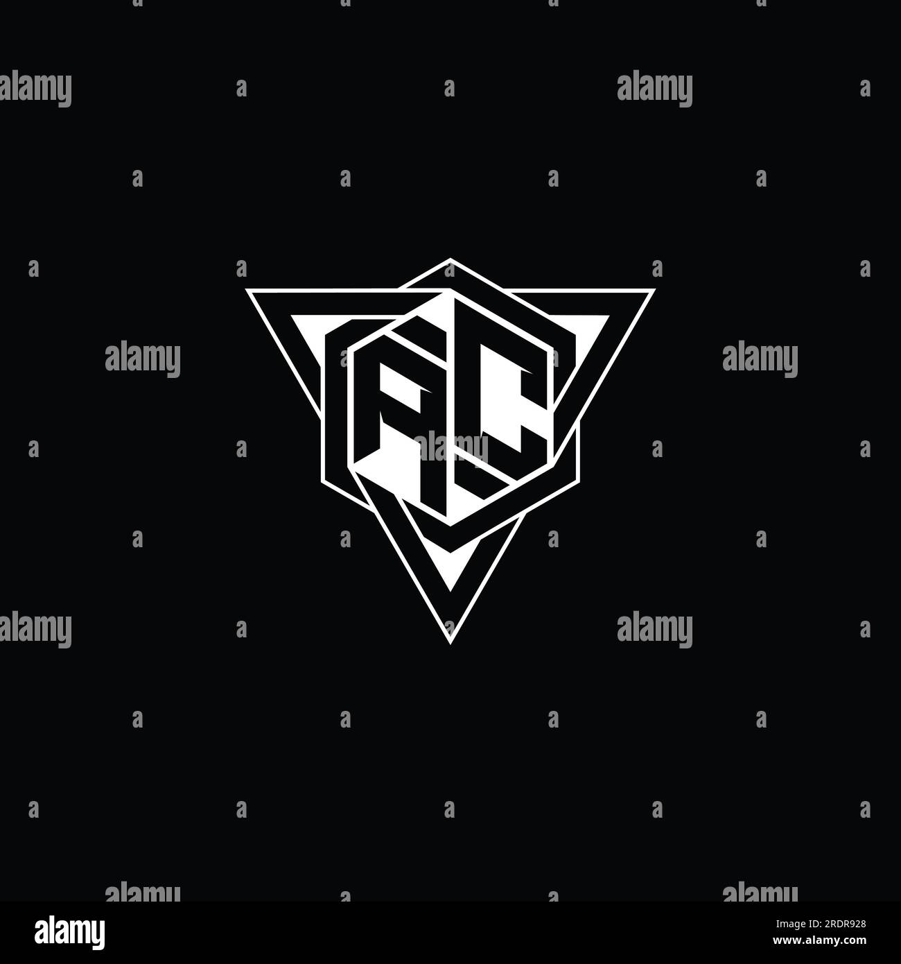 AC Letter Logo monogram hexagon shape with triangle geometric outline sharp modern style design ...