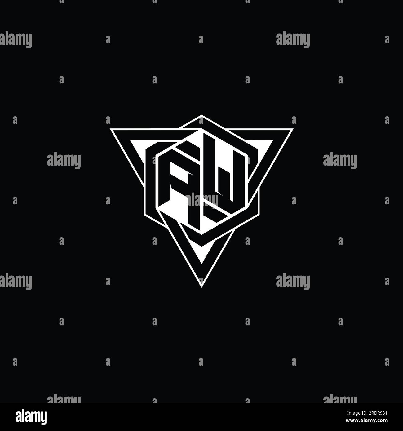 AW Letter Logo monogram hexagon shape with triangle geometric outline sharp modern style design ...