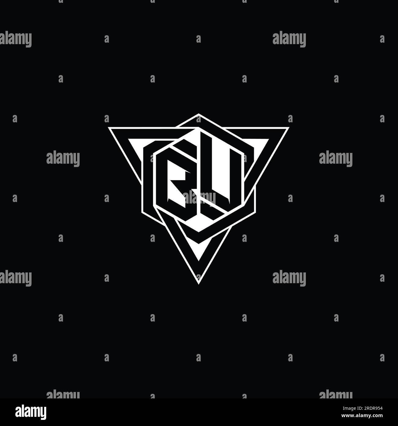 BU Letter Logo monogram hexagon shape with triangle geometric outline ...