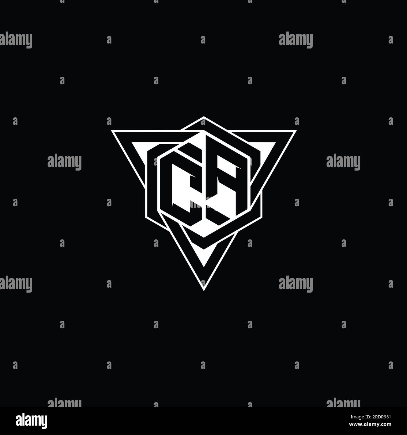CA Letter Logo monogram hexagon shape with triangle geometric outline sharp modern style design ...