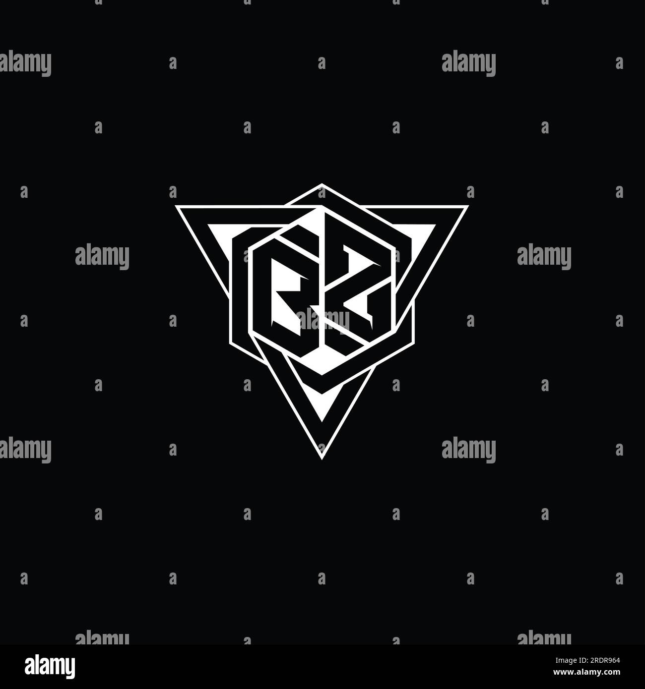 BZ Letter Logo monogram hexagon shape with triangle geometric outline sharp modern style design ...