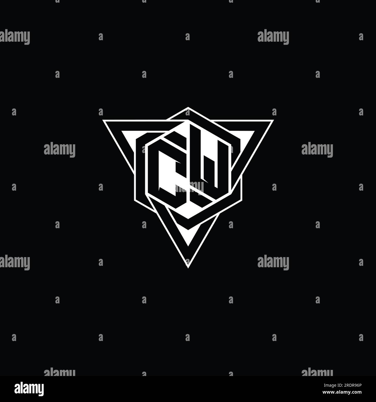 CW Letter Logo monogram hexagon shape with triangle geometric outline ...