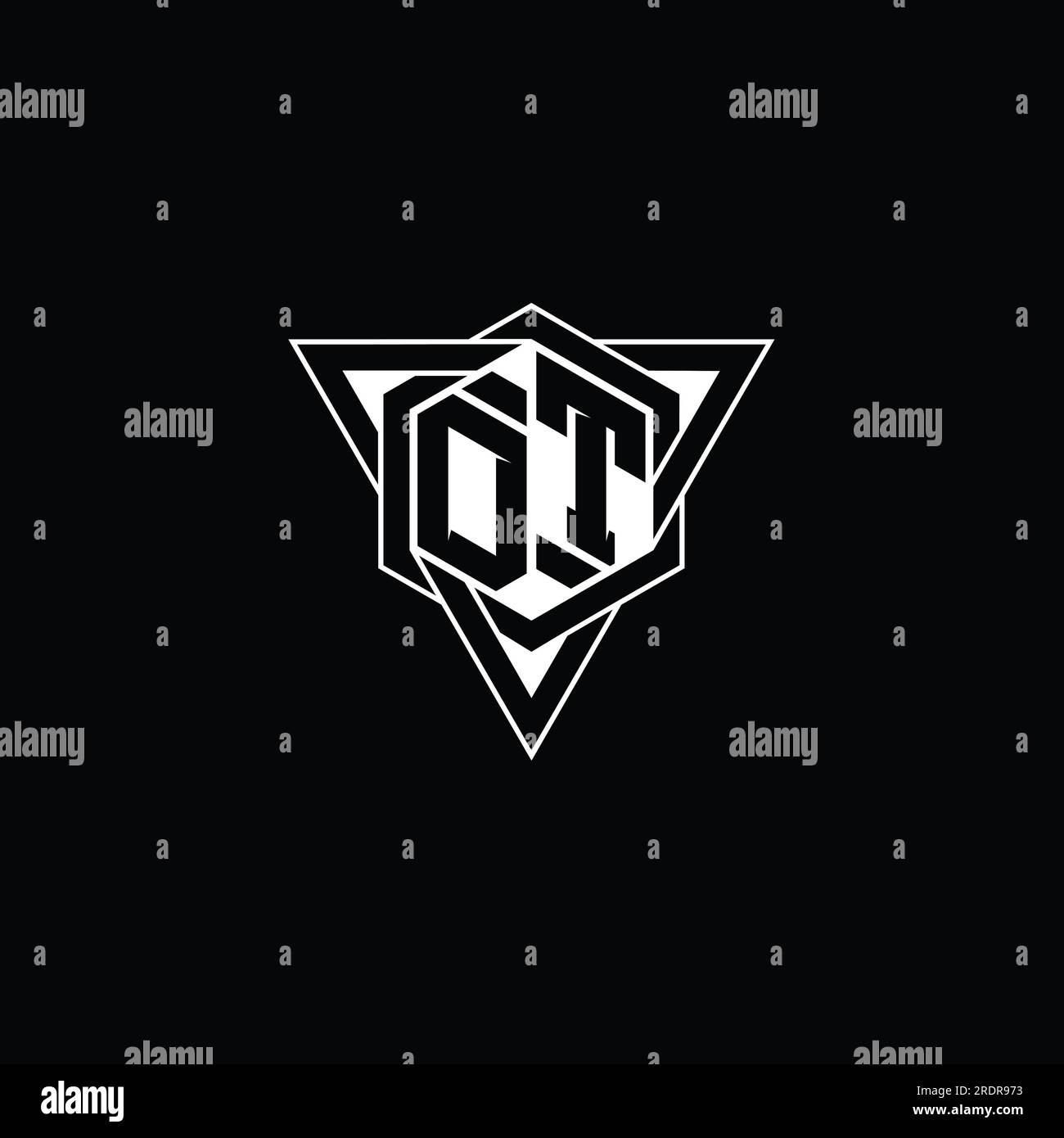 DT Letter Logo monogram hexagon shape with triangle geometric outline ...