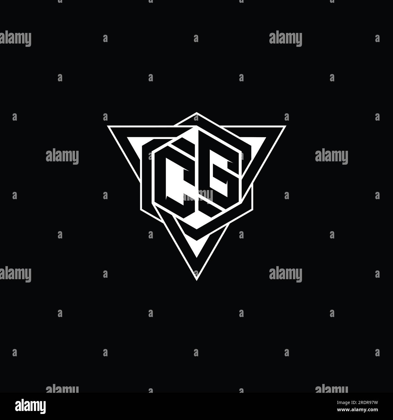 CG Letter Logo monogram hexagon shape with triangle geometric outline ...