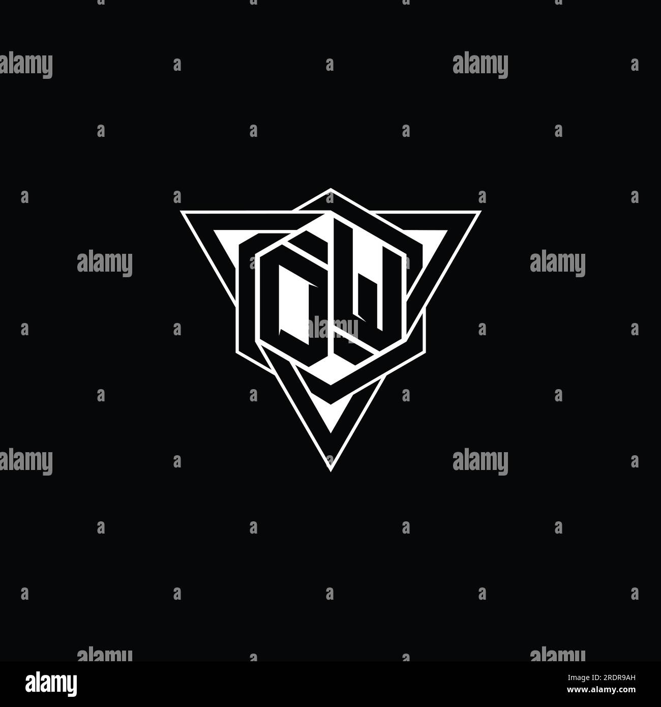 DW Letter Logo monogram hexagon shape with triangle geometric outline sharp modern style design ...