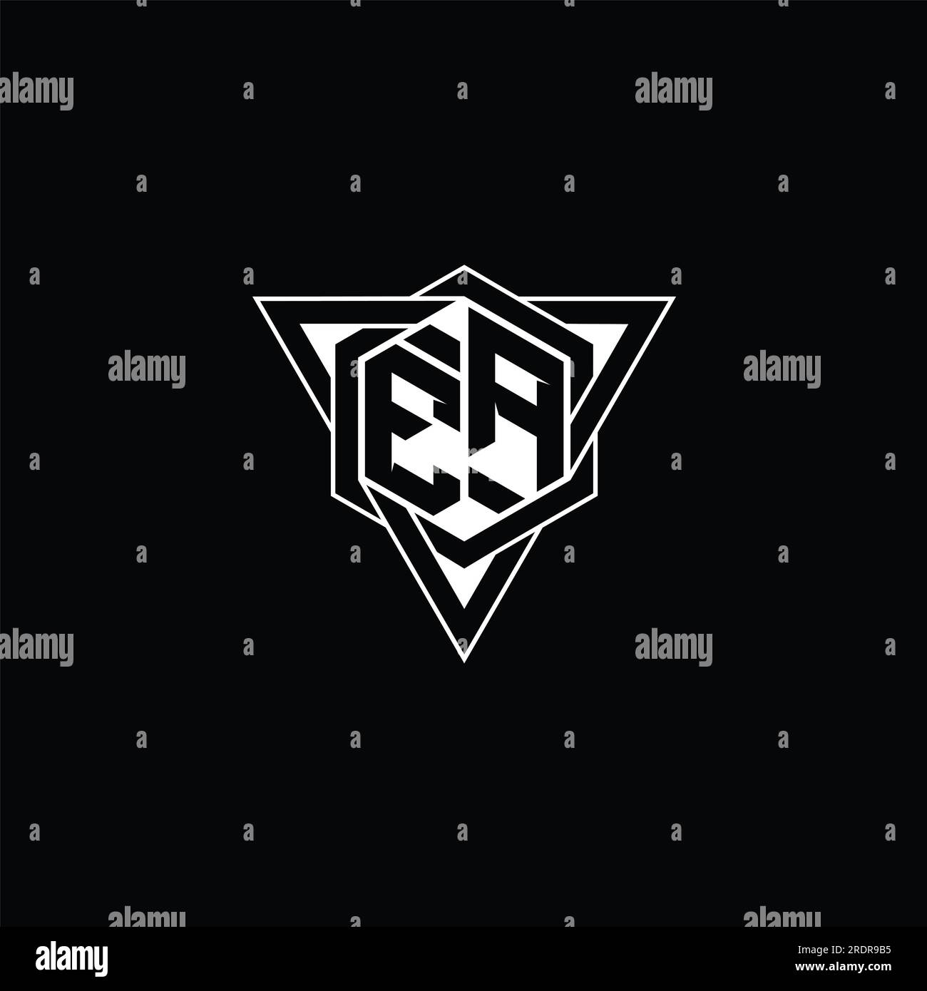 EA Letter Logo monogram hexagon shape with triangle geometric outline sharp modern style design ...