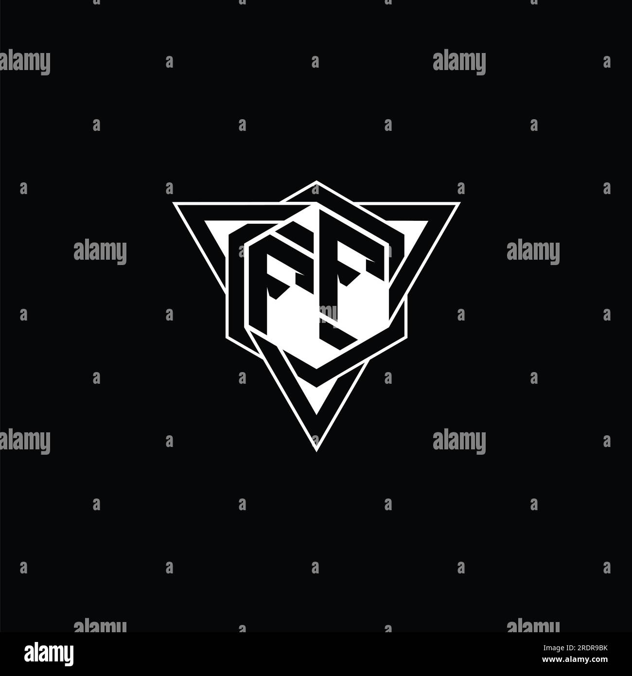FF Letter Logo monogram hexagon shape with triangle geometric outline sharp modern style design ...