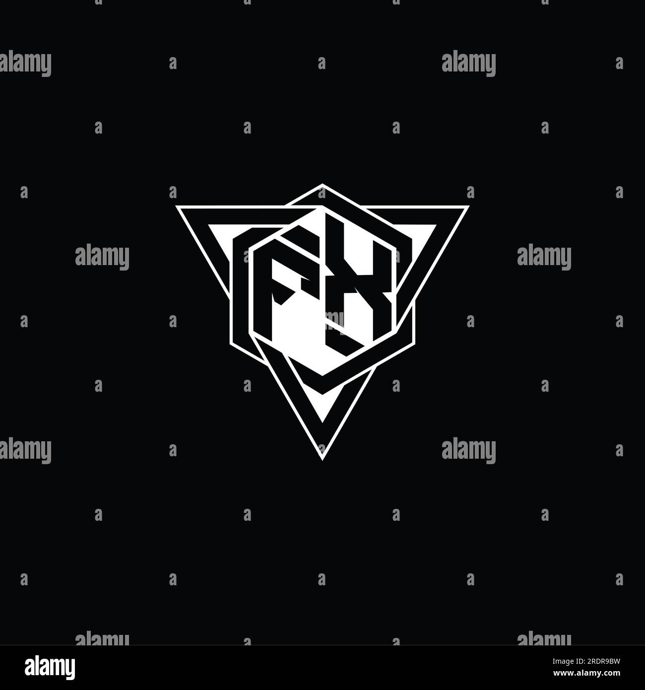 FX Letter Logo monogram hexagon shape with triangle geometric outline sharp modern style design ...