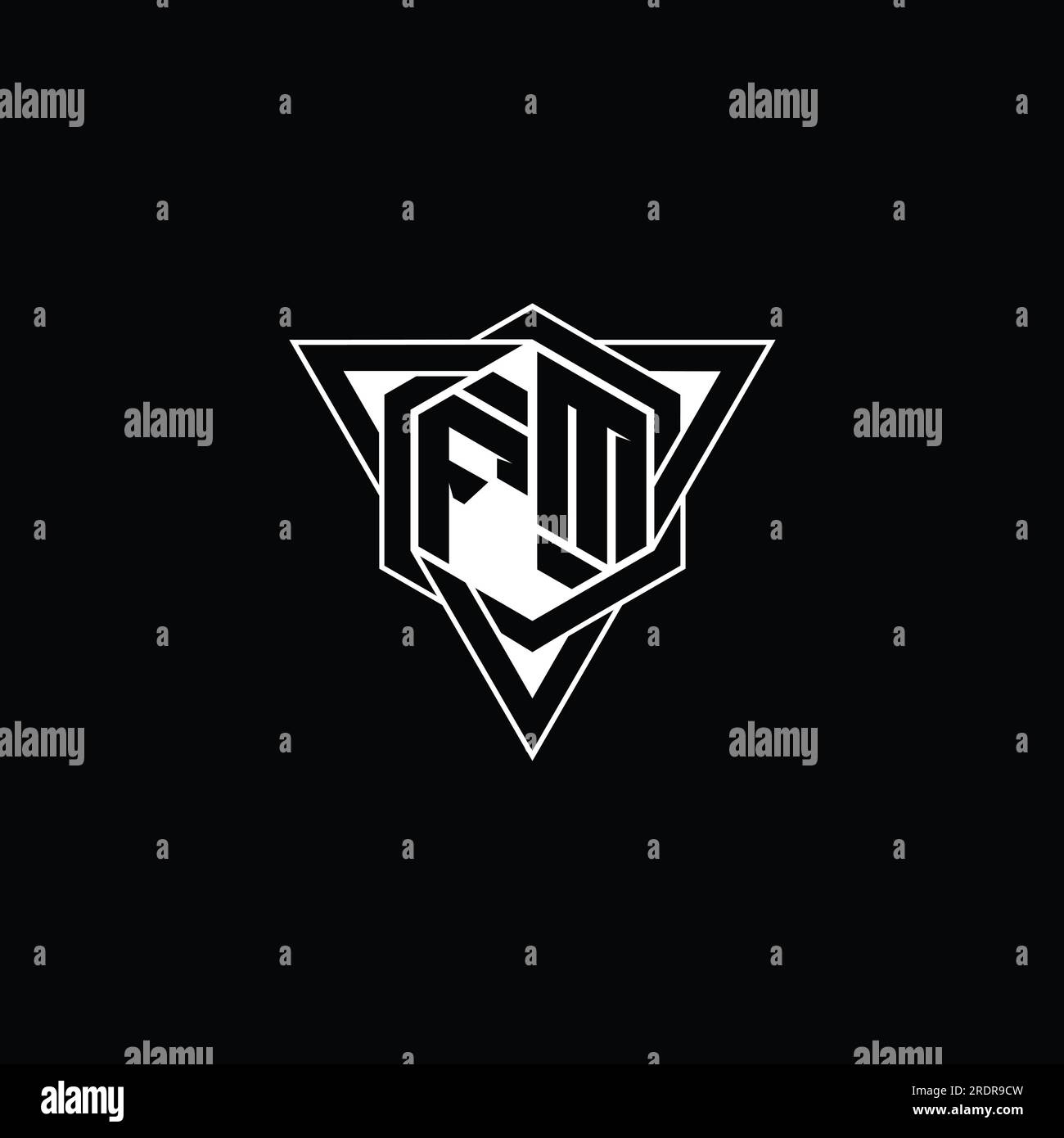 FM Letter Logo monogram hexagon shape with triangle geometric outline ...