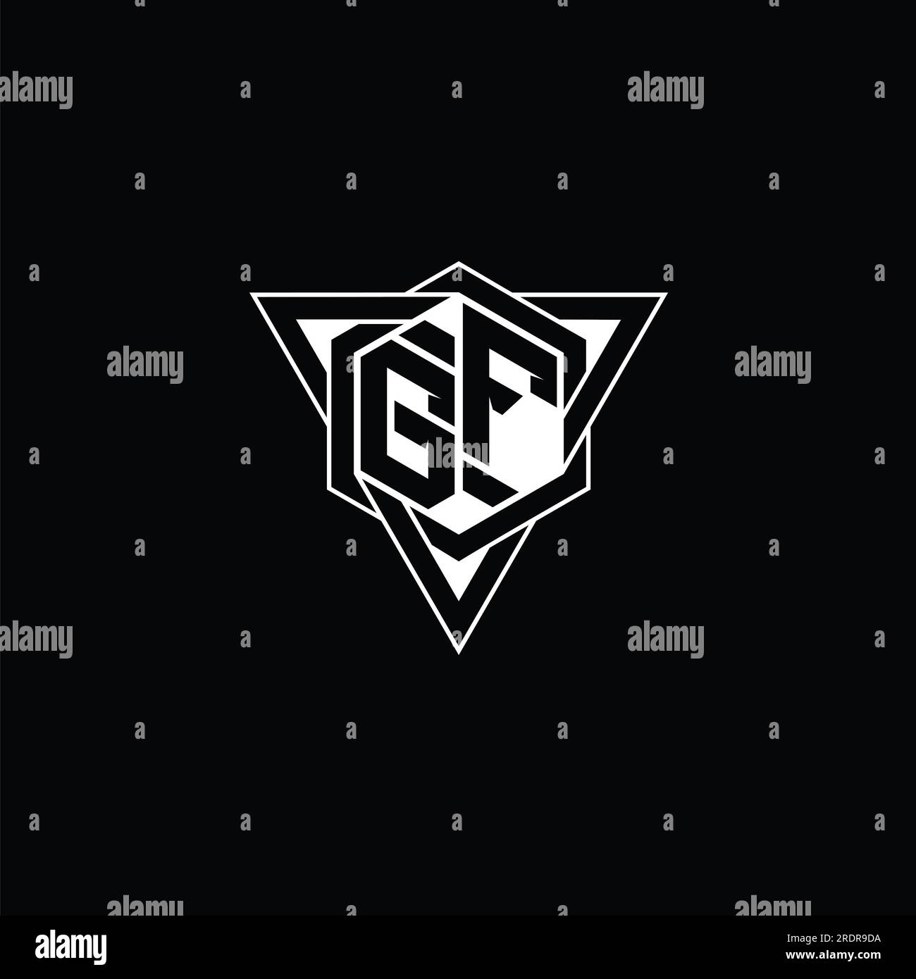 GF Letter Logo monogram hexagon shape with triangle geometric outline sharp modern style design ...
