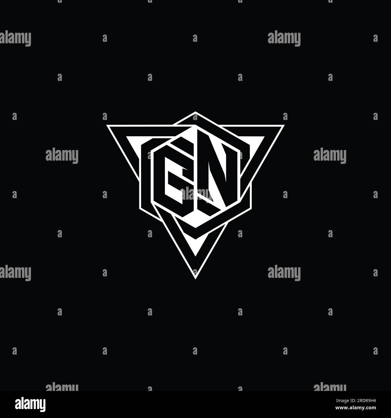 GN Letter Logo monogram hexagon shape with triangle geometric outline sharp modern style design ...