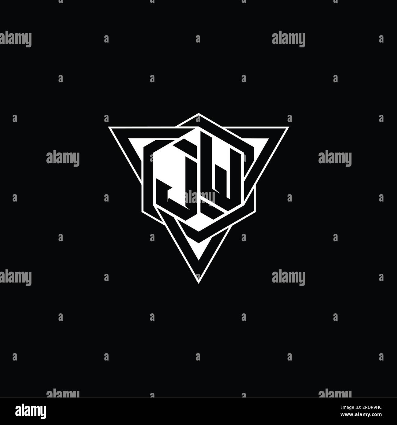 JW Letter Logo monogram hexagon shape with triangle geometric outline sharp modern style design ...
