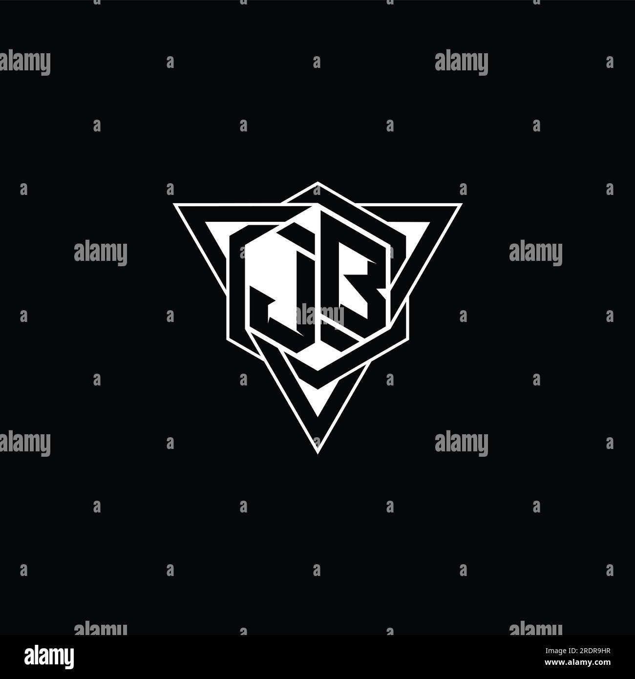 JB Letter Logo monogram hexagon shape with triangle geometric outline sharp modern style design ...