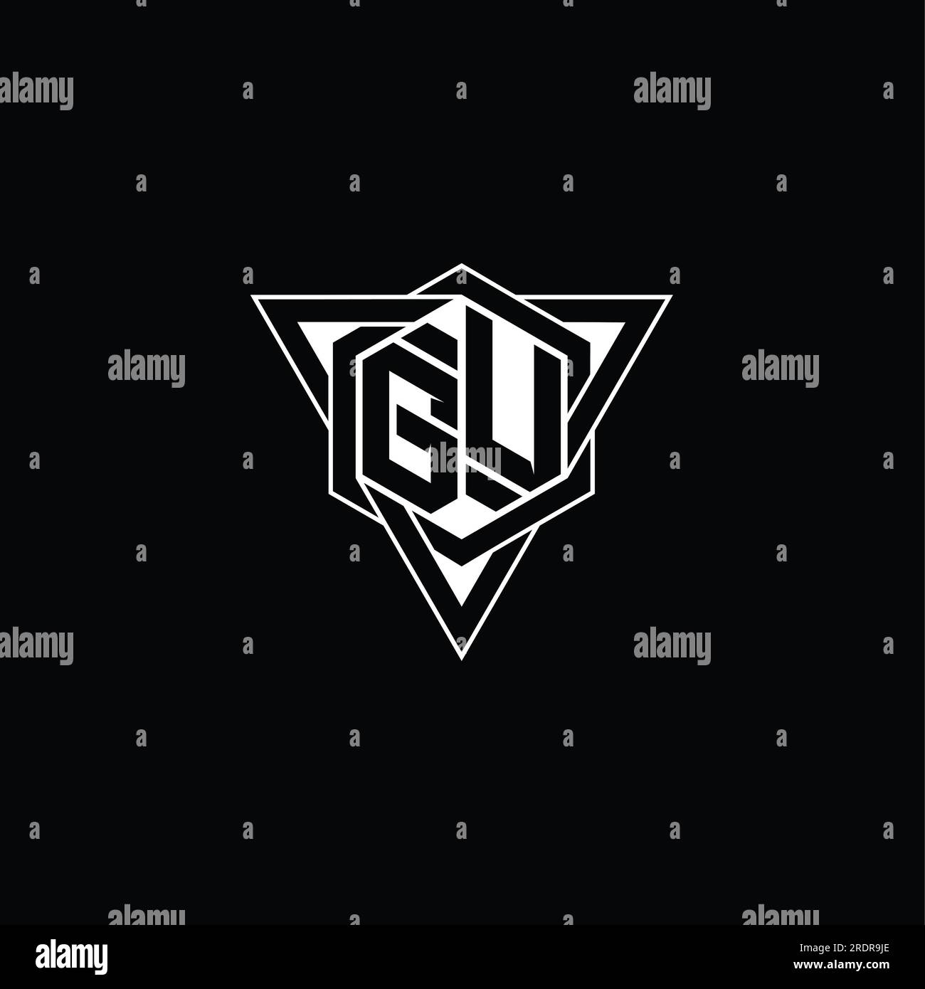GU Letter Logo monogram hexagon shape with triangle geometric outline sharp modern style design ...