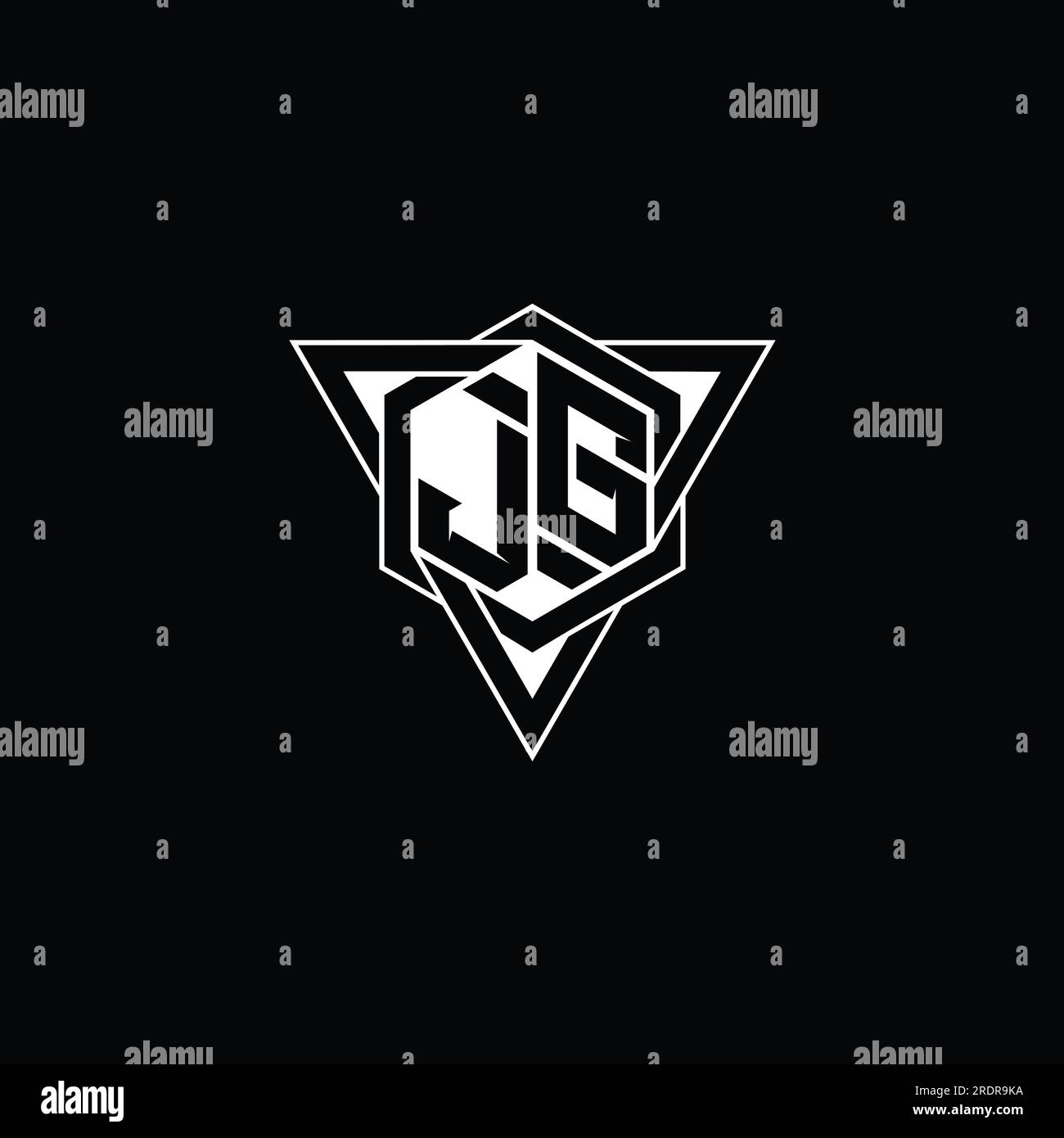 Jg Letter Logo Monogram Hexagon Shape With Triangle Geometric Outline