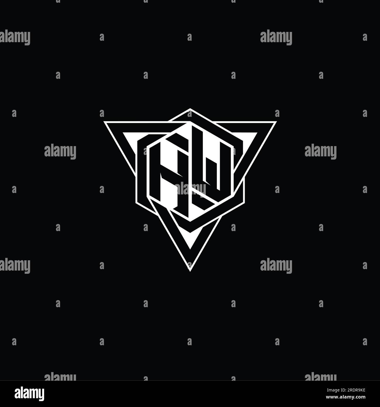 HW Letter Logo monogram hexagon shape with triangle geometric outline sharp modern style design ...