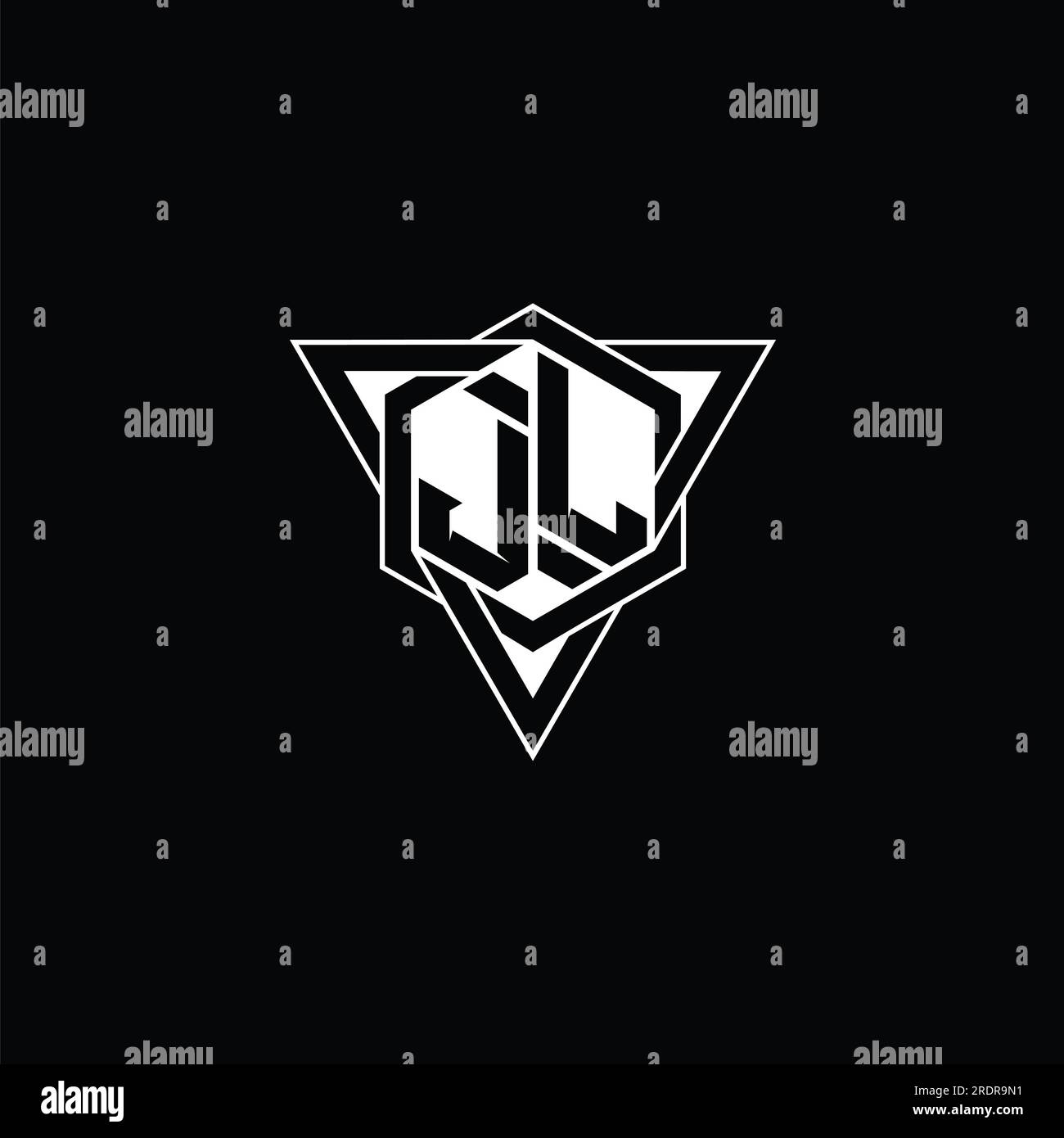JL Letter Logo monogram hexagon shape with triangle geometric outline sharp modern style design ...
