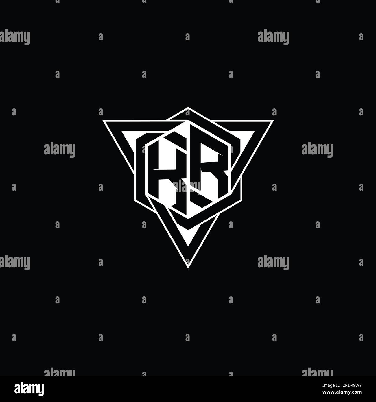 KR Letter Logo monogram hexagon shape with triangle geometric outline ...