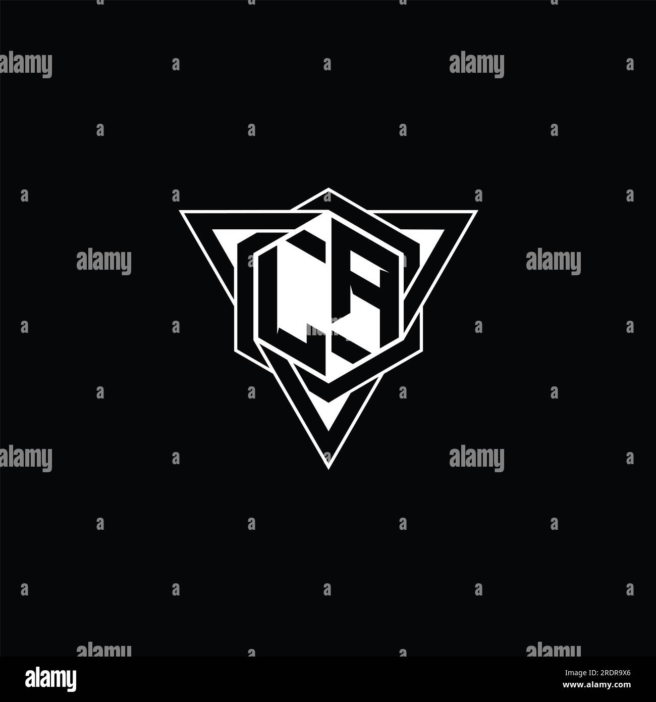 LA Letter Logo monogram hexagon shape with triangle geometric outline sharp modern style design ...